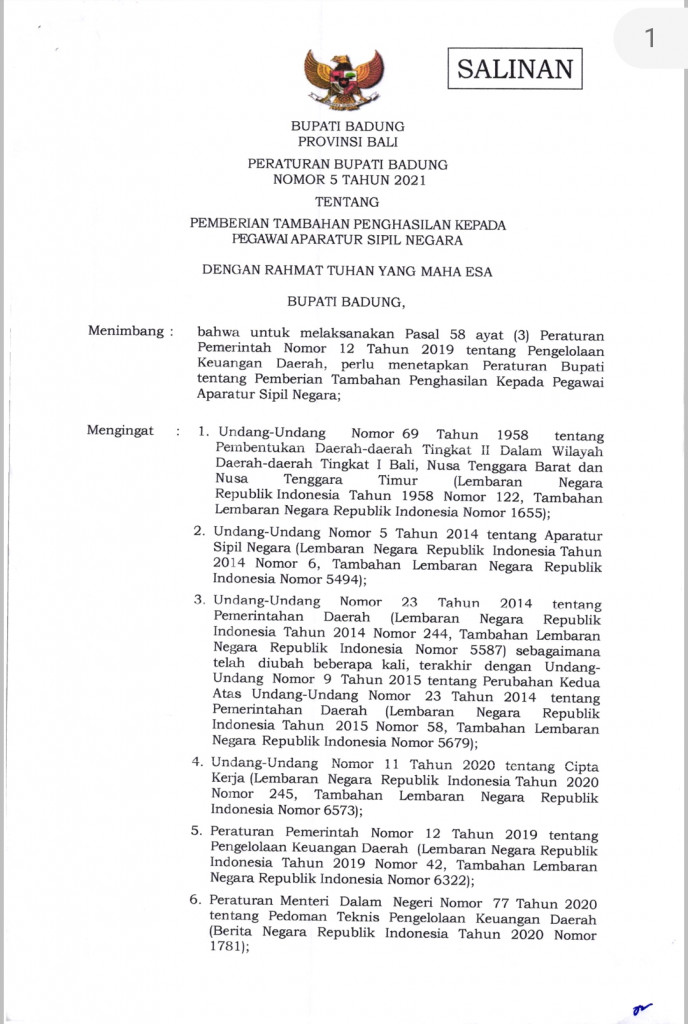 PEMBERIAN TAMBAHAN PENGHASILAN KEPADA PEGAWAI APARATUR SIPIL NEGARA | Diskes Badung