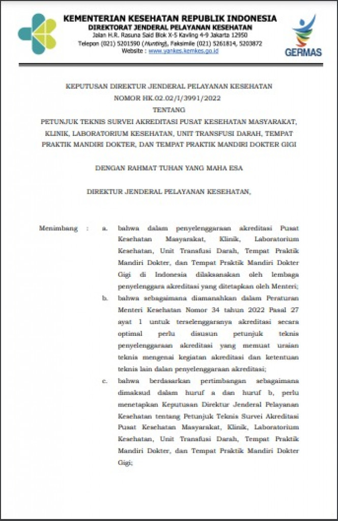 PETUNJUK TEKNIS SURVEI AKREDITASI PUSAT KESEHATAN MASYARAKAT, KLINIK ...