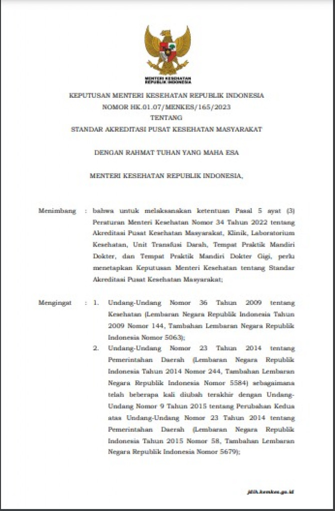 KEPUTUSAN MENTERI KESEHATAN REPUBLIK INDONESIA NOMOR HK.01.07/MENKES ...
