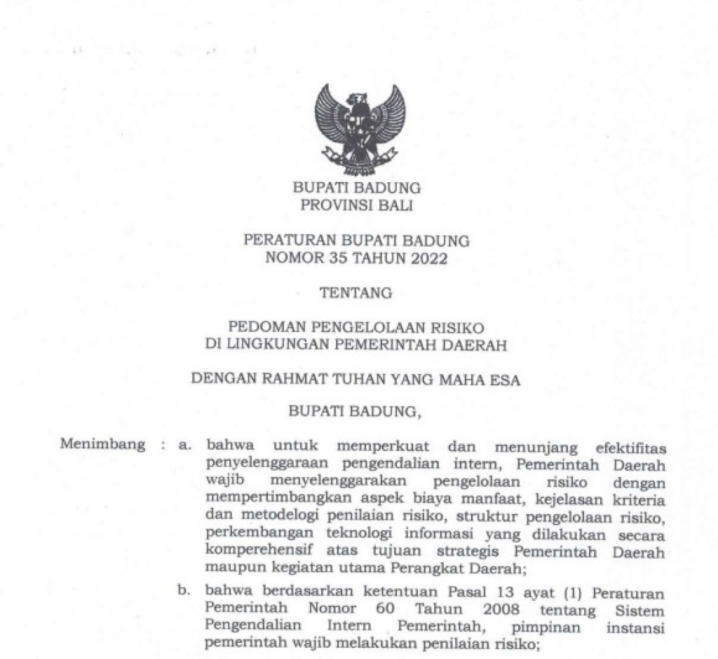PERATURAN BUPATI BADUNG NOMOR 35 TAHUN 2022 TENTANG PEDOMAN PENGELOLAAN ...
